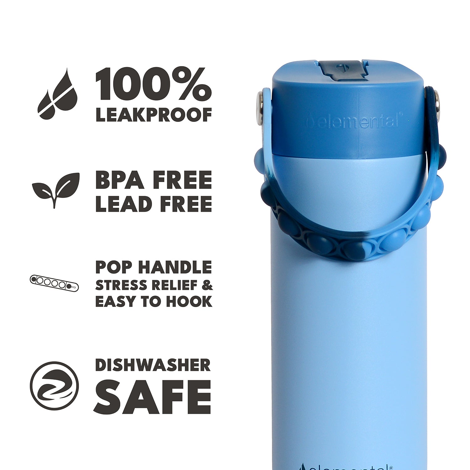 Elemental Core 18 oz Kids Water Bottle – Insulated Bottle with Pop ...
